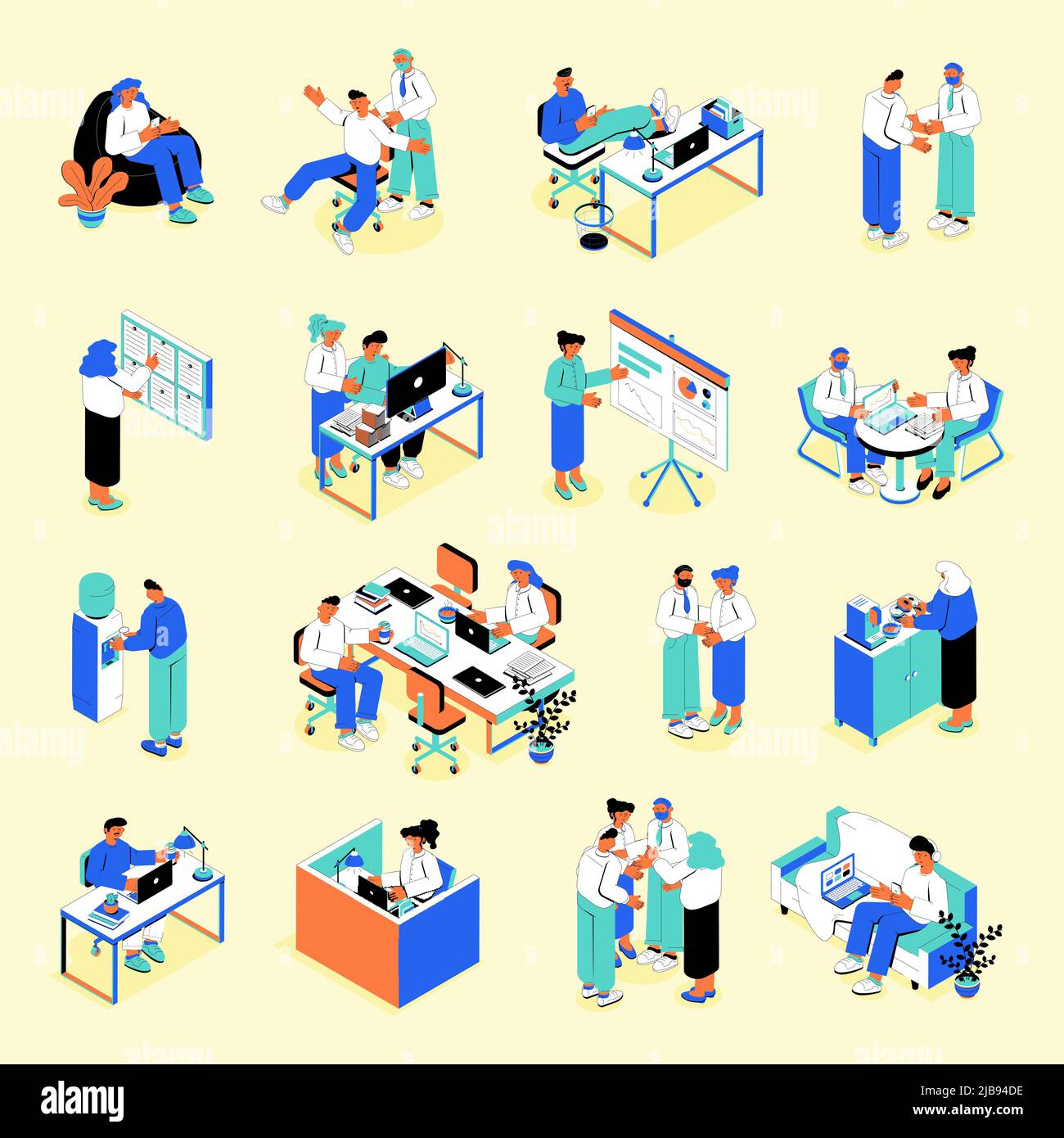Business people workplace isometric set with task management effective ...