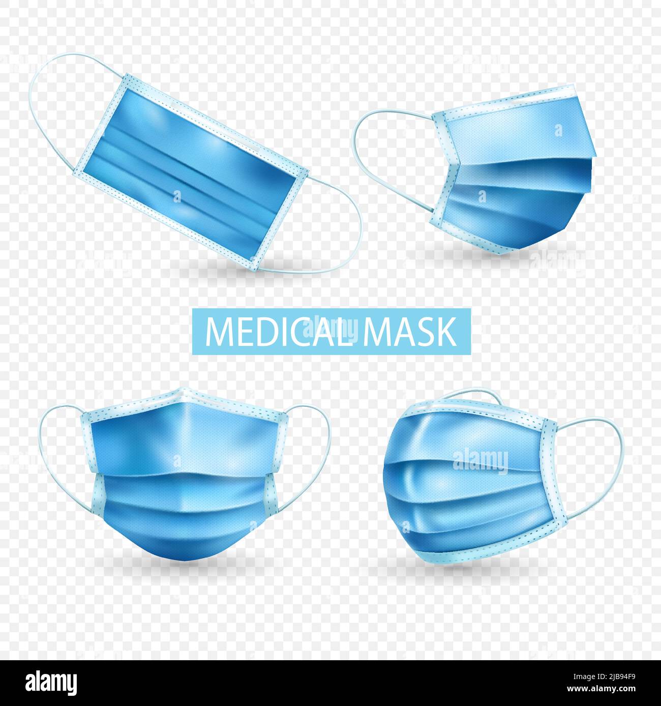 Realistic medical mask transparent icon set with different shape of ...