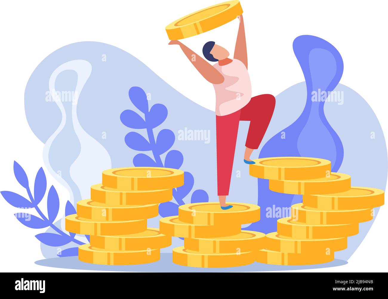 Winner people composition with happy man and pile of gold coins vector ...