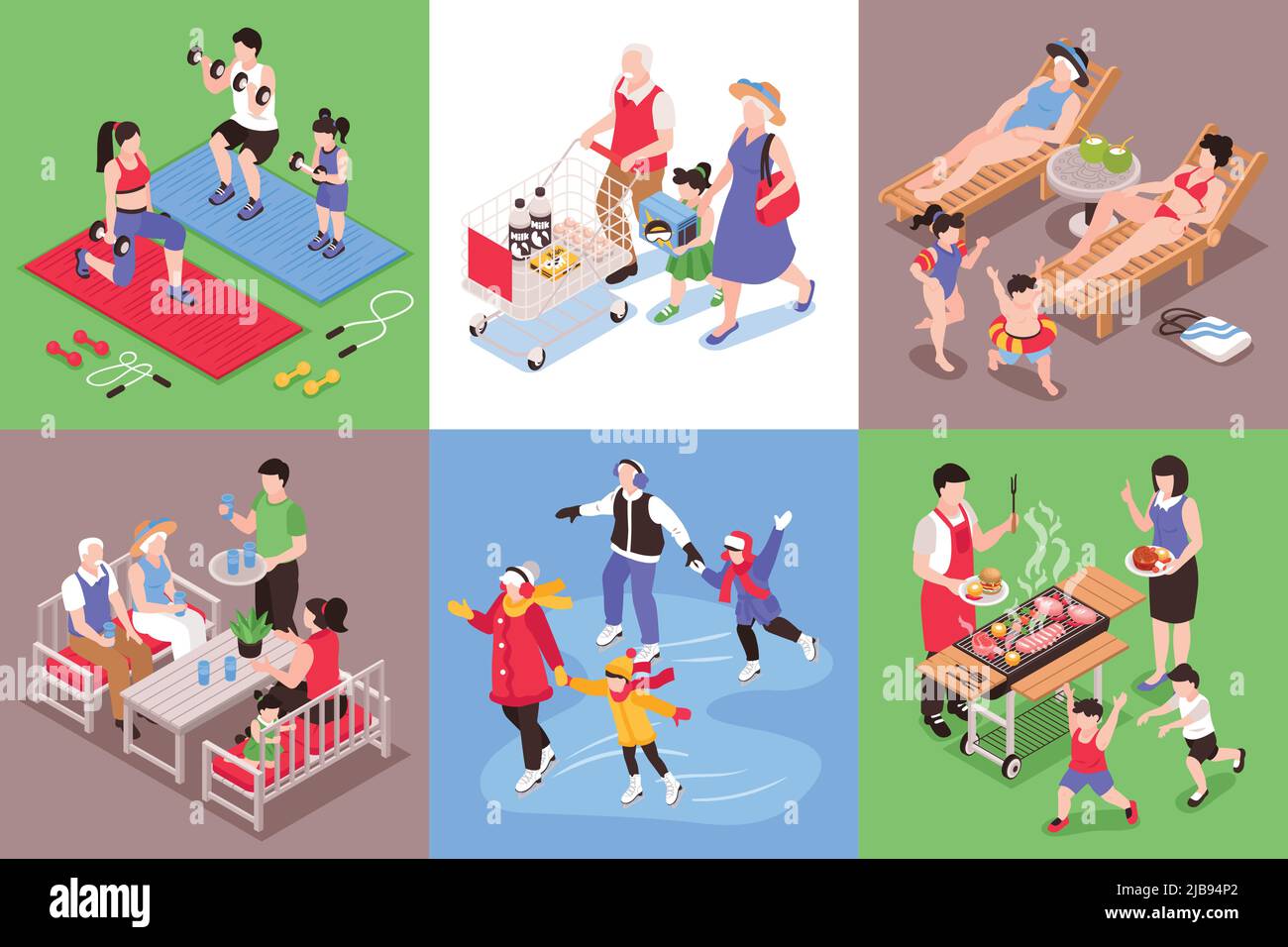 Isometric generation family design concept with set of six square ...