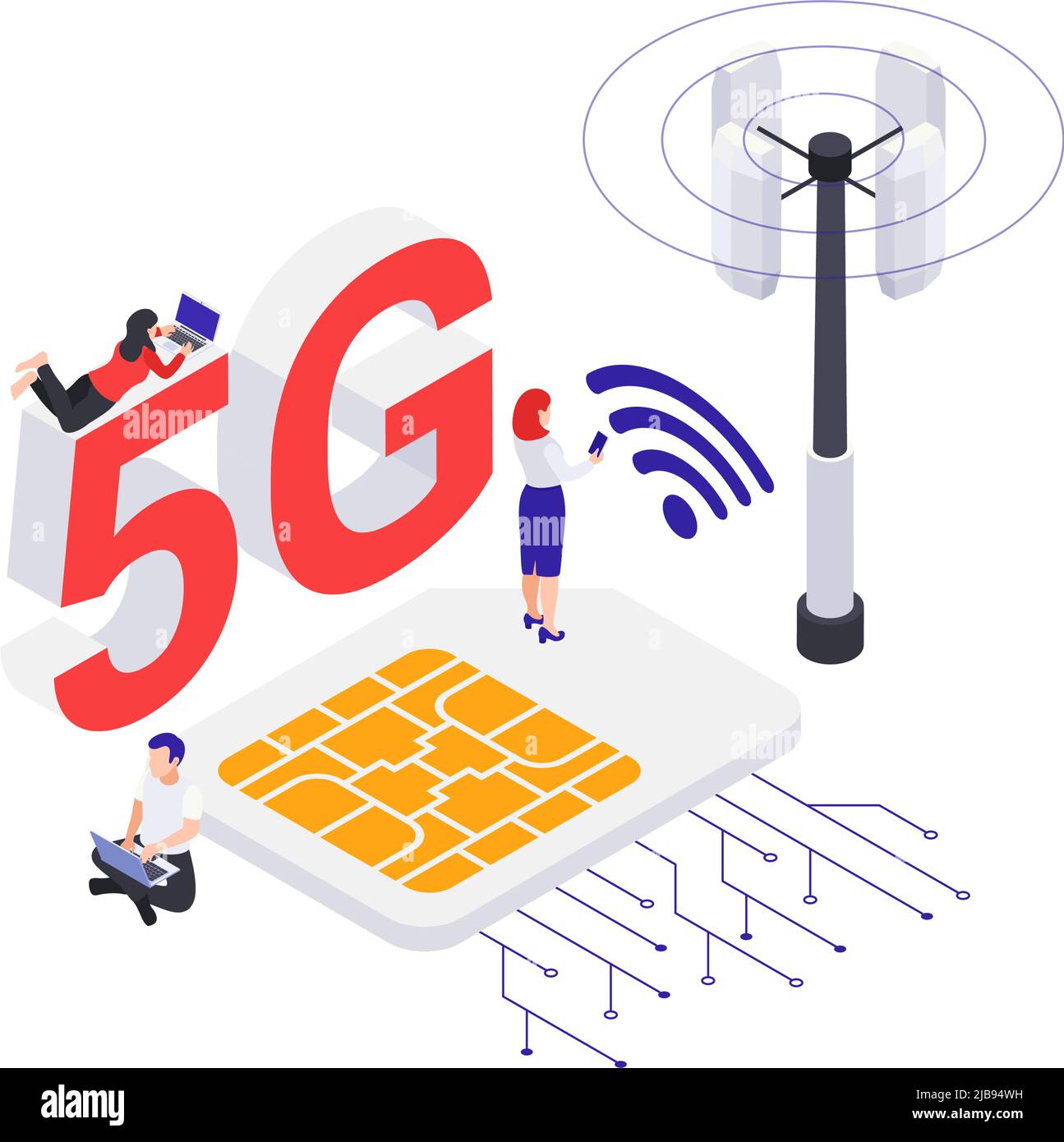 5g internet concept with sim card wifi signal antenna and human ...
