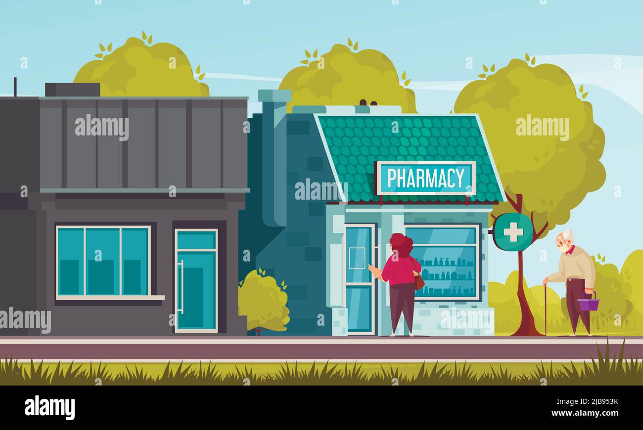 Pharmacy shelves poster Stock Vector Images - Alamy