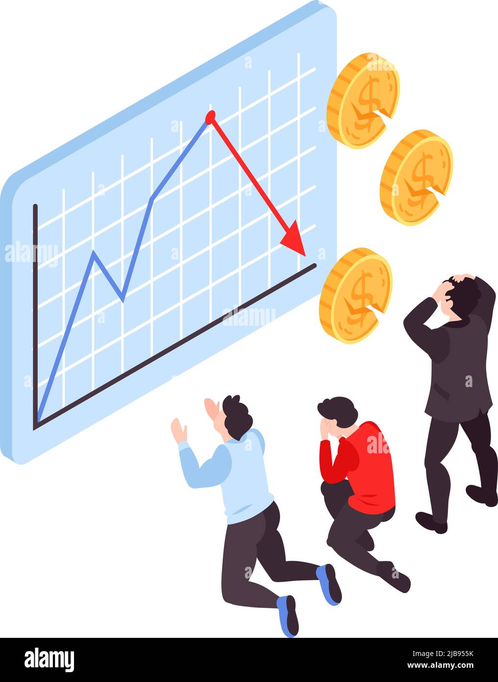 Financial crisis isometric icon with frustrated people watching stock ...