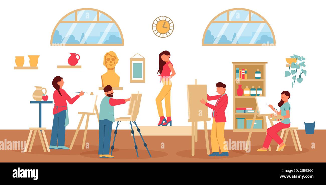 Artist creative professions composition with group of painters and ...