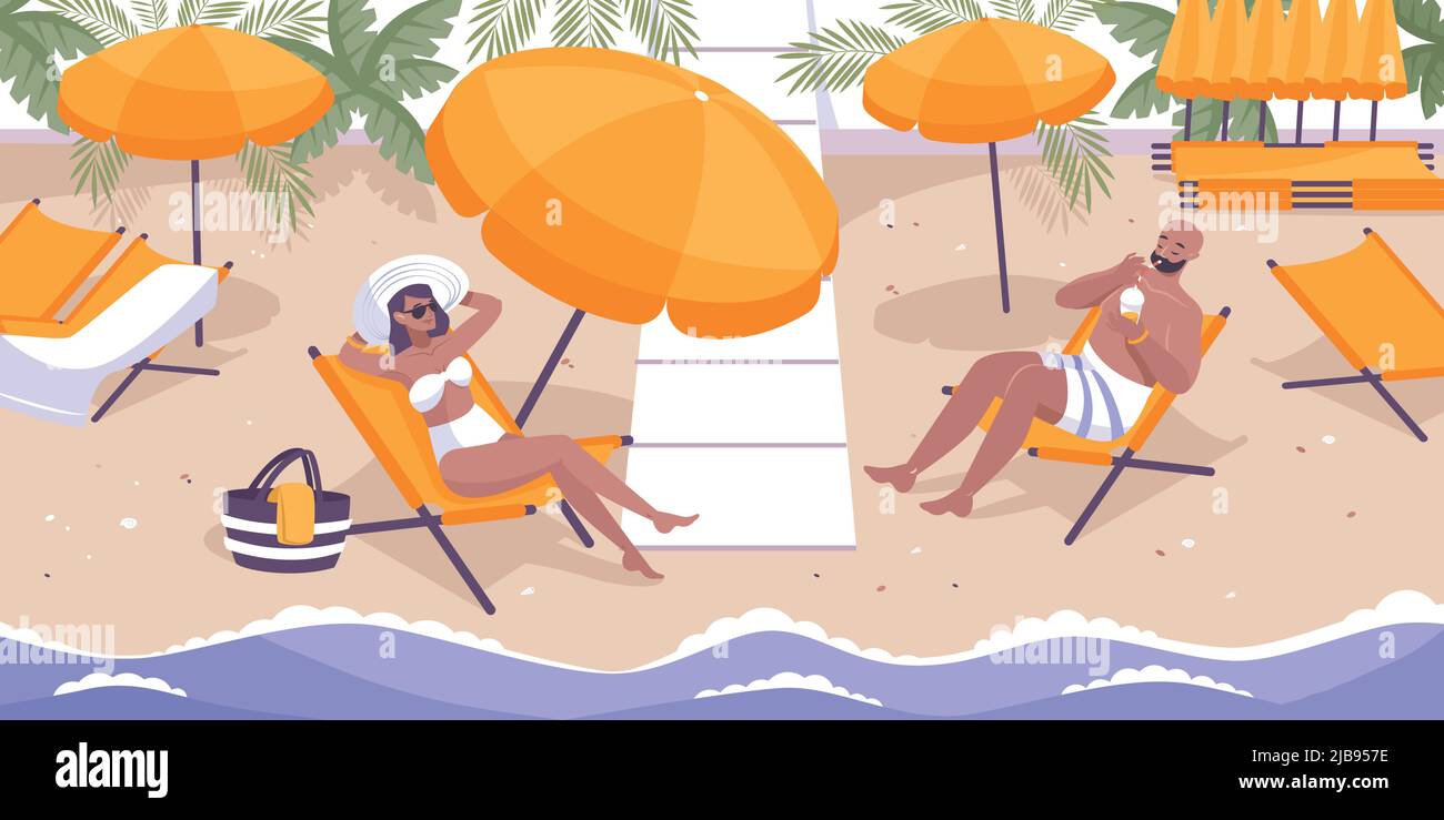 Hotel service background with beach resort symbols flat vector ...