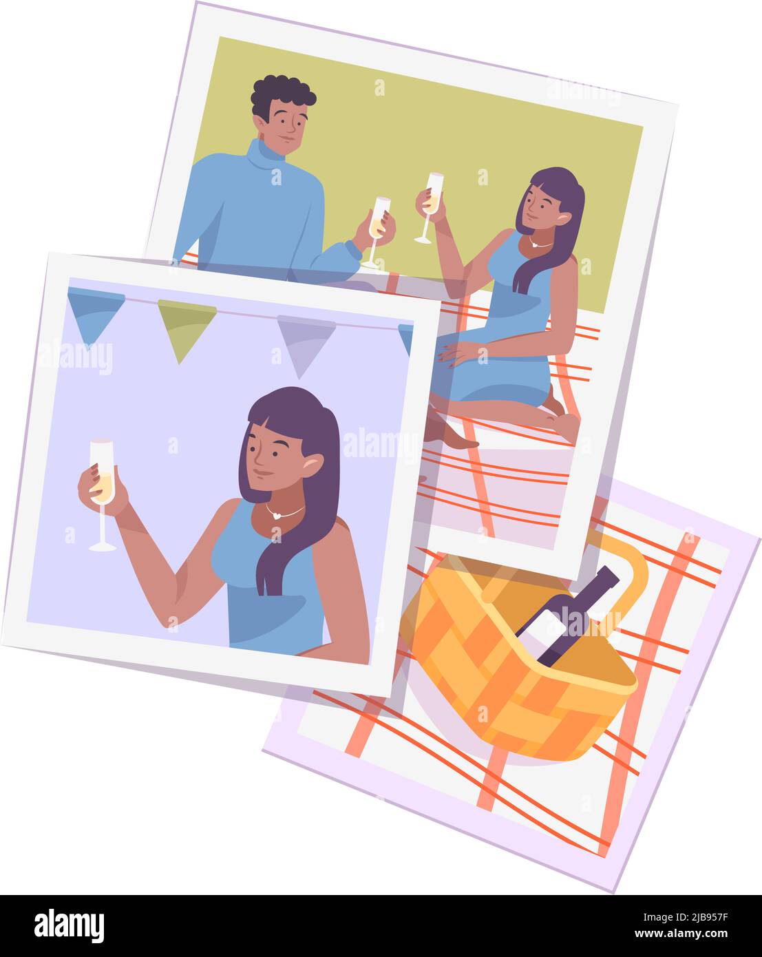 Photography process flat composition with stack of square photos from ...