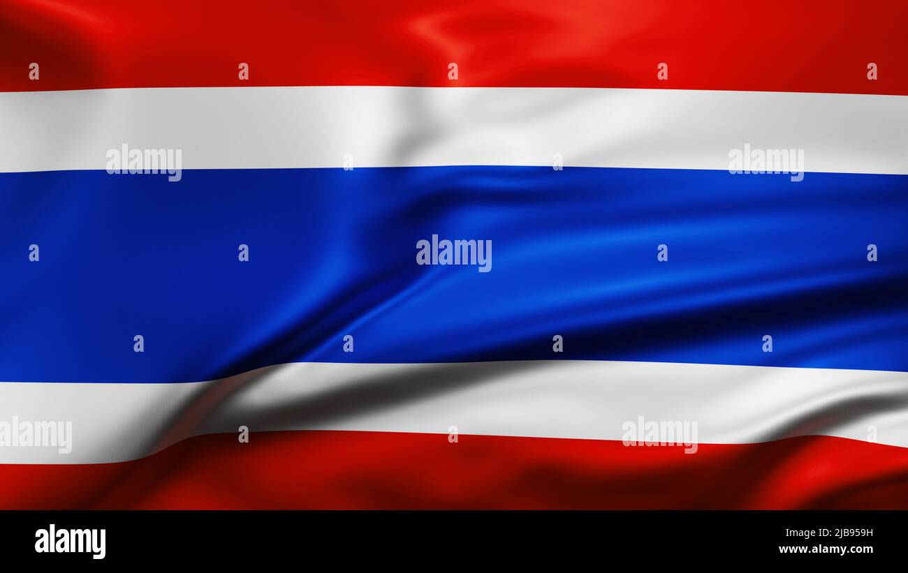 Thailand national flag full screen background, silk farbric, close up ...