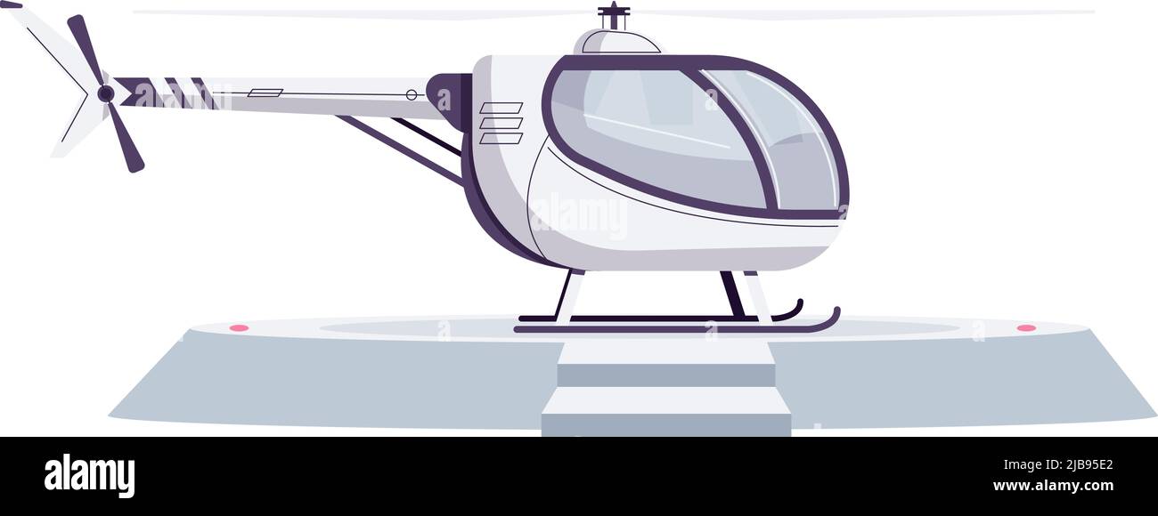 White helicopter on helipad in flat style vector illustration Stock ...