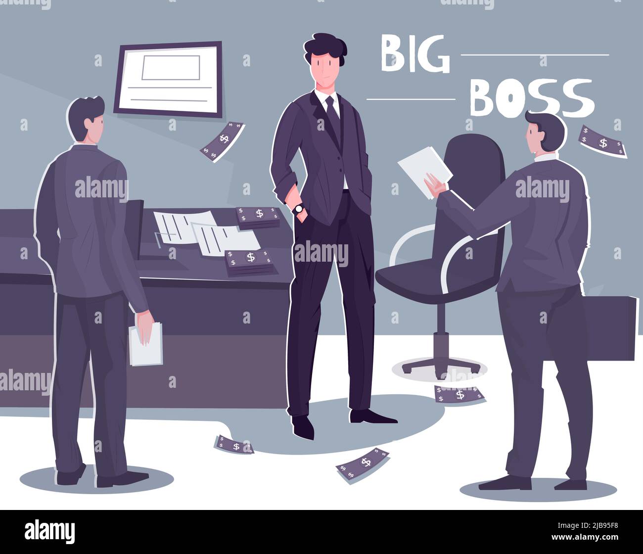 Chairman board composition with text and office scenery with doodle ...