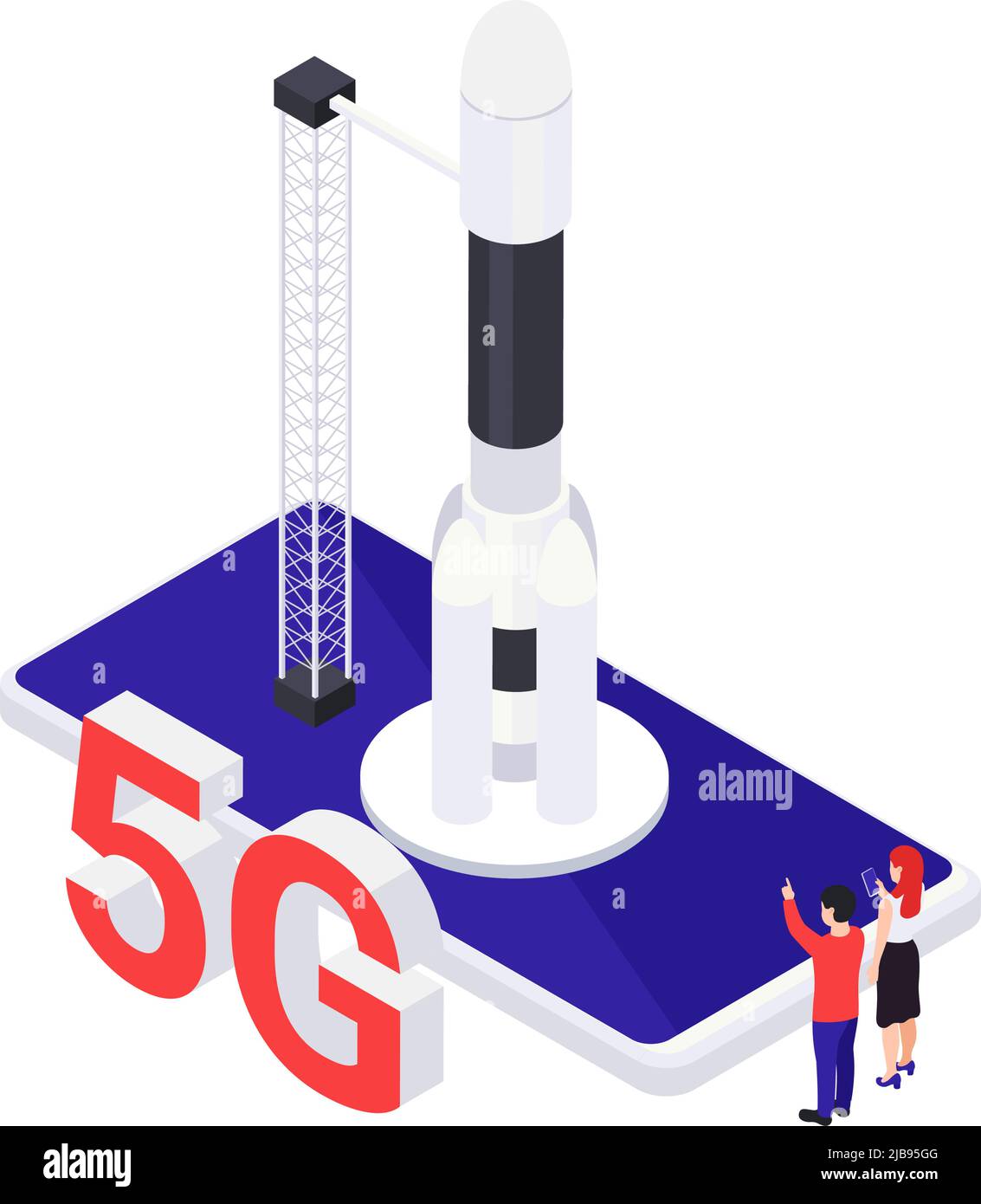 Fast 5g internet isometric concept with smartphone and rocket 3d vector ...