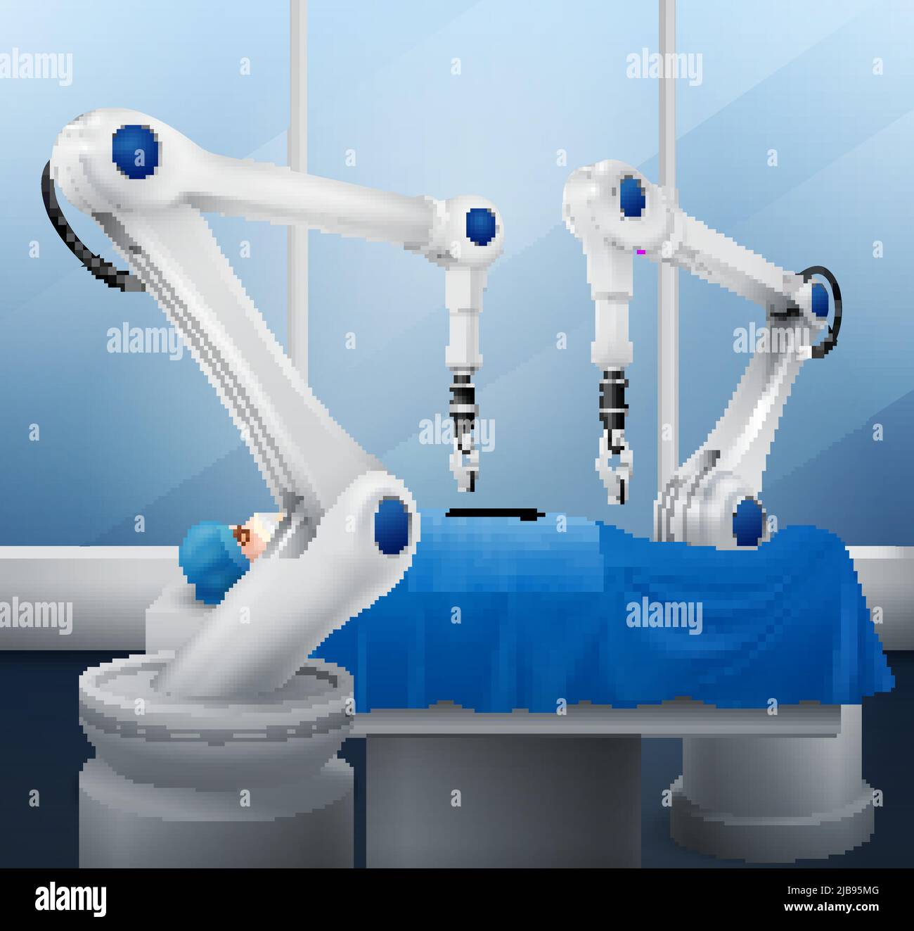 Realistic composition with two robotic arms performing surgical ...