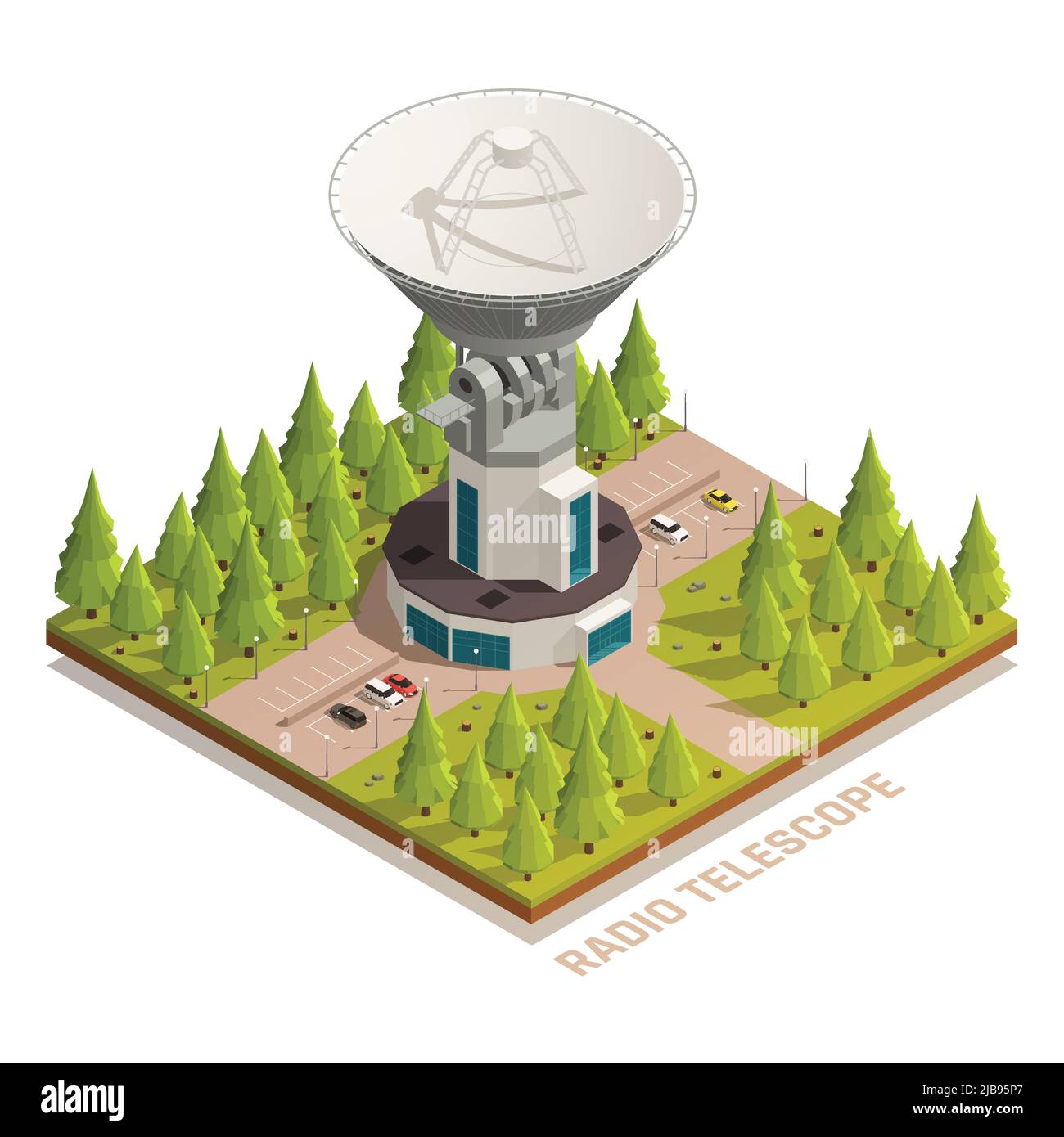 Astronomy isometric composition with big radio telescope 3d vector ...