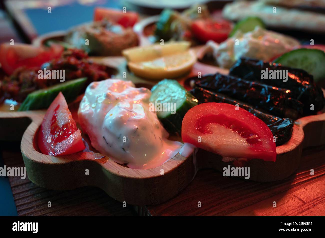 Turkish Meze with fresh vegetables, haydari and hummus at Massa Bistro ...