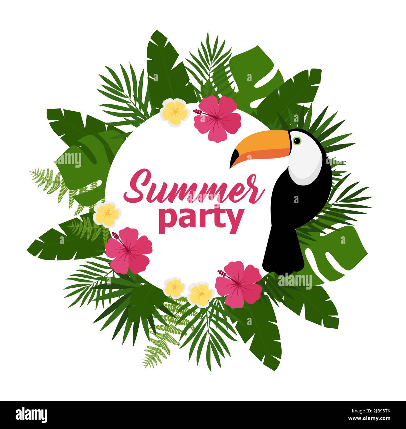 Summer party background with tropical plants and flowers. For ...