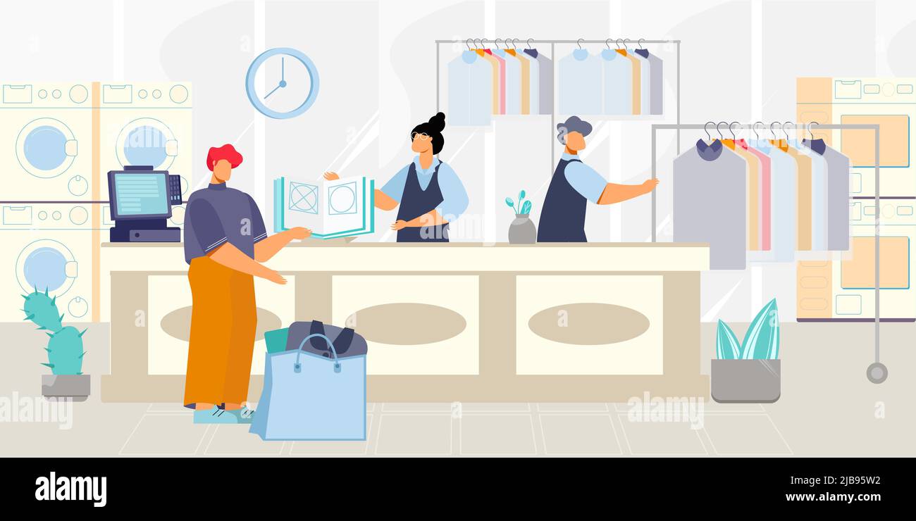 Dry cleaning flat composition with wash house indoor scenery and ...