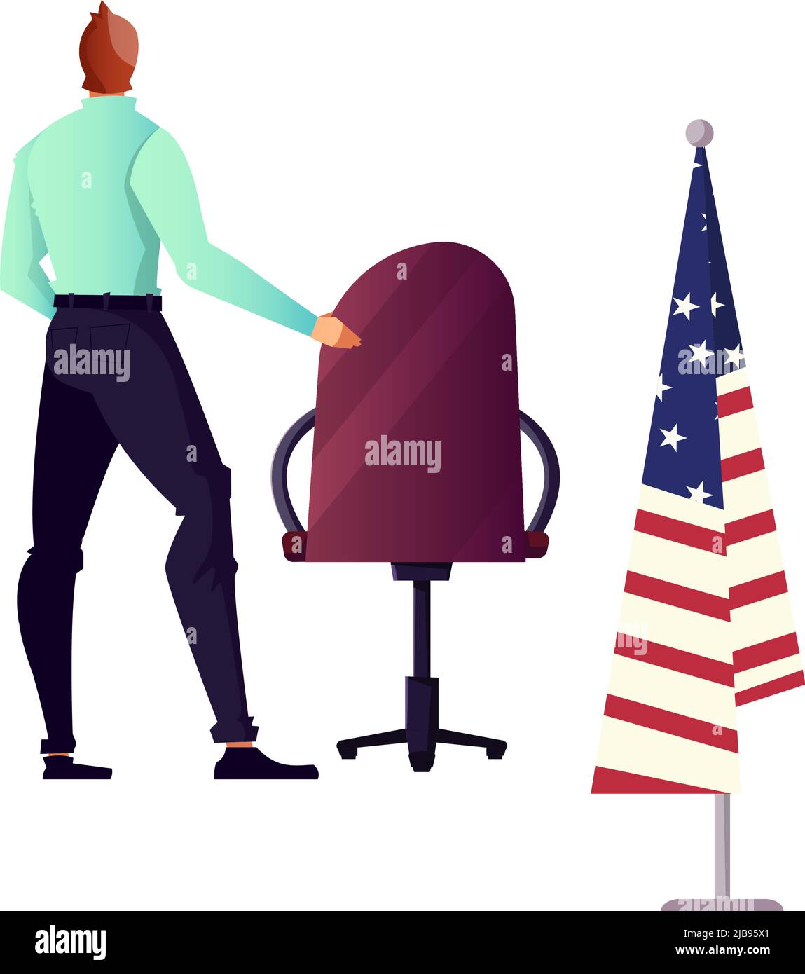 Flat icon with character of politician chair and american flag isolated ...
