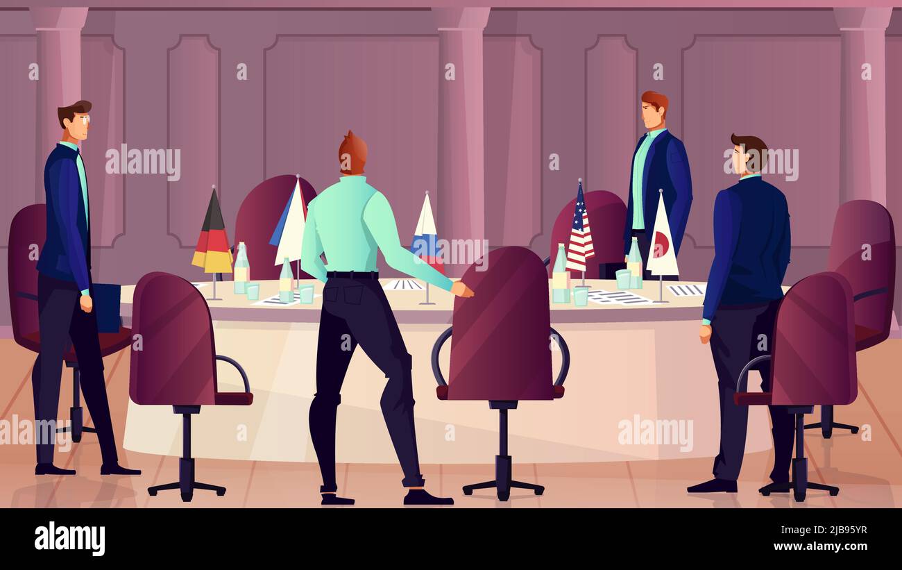 Diplomacy and negotiations background with multinational discussion ...