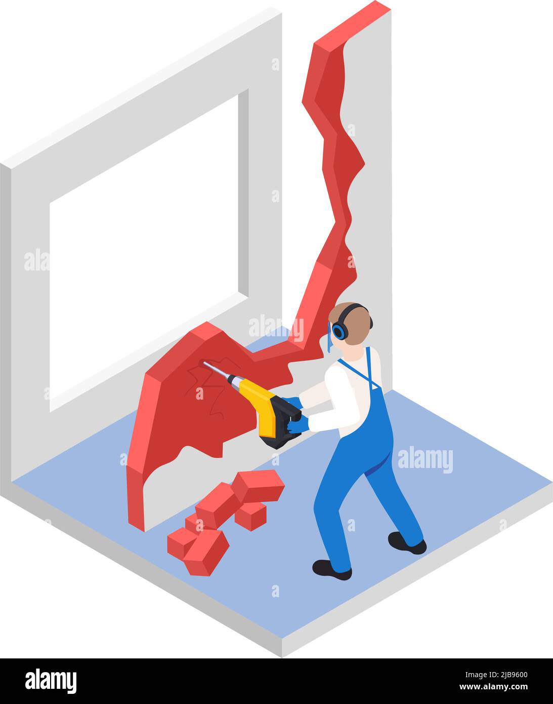 Renovation repair works isometric composition with character of worker ...
