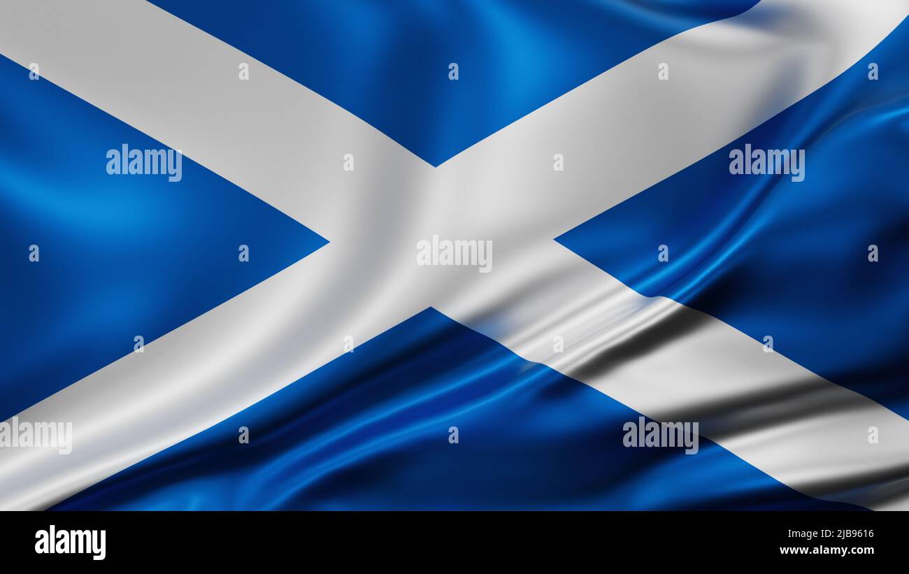 Scotland national flag full screen background, silk farbric, close up ...
