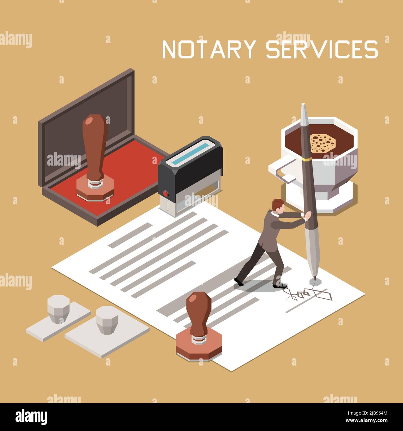 Notary execution of documents isometric design concept with ...
