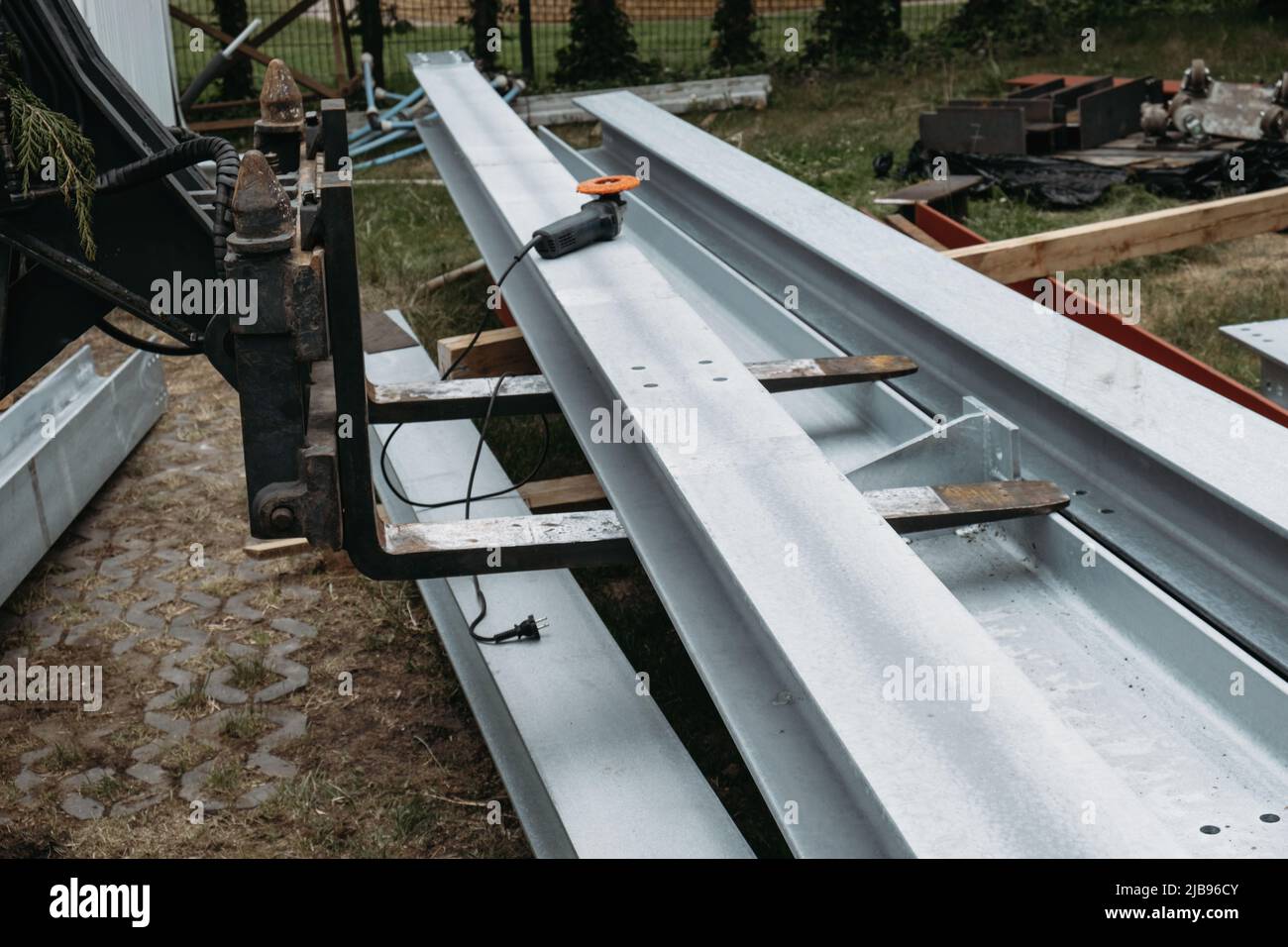 metal beam, silver color support with bolts, clean metal construction ...