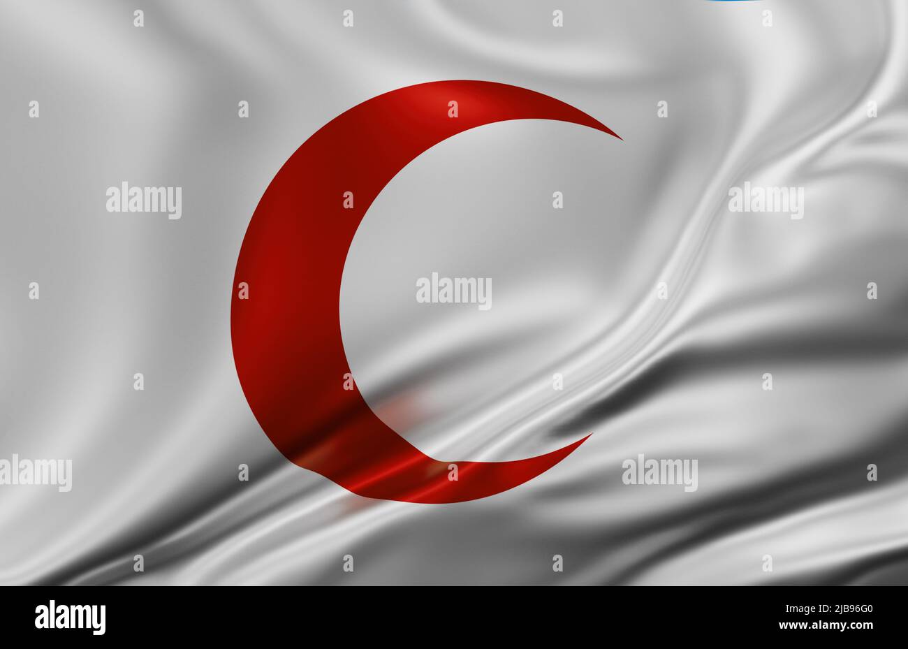 Red Crescent flag full screen background, silk farbric, close up waving ...