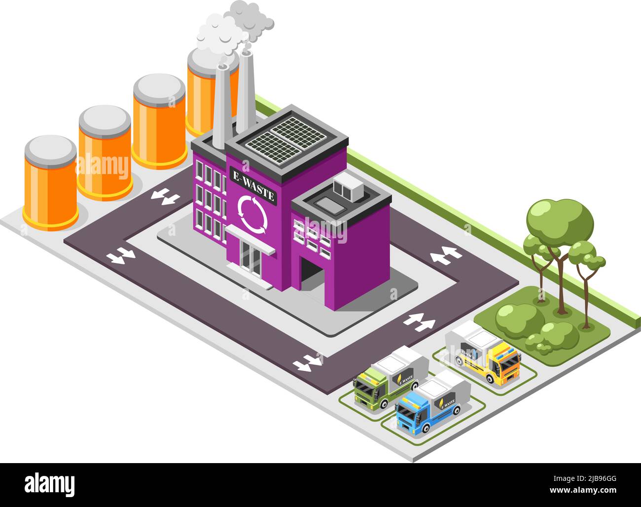 Electronic garbage isometric composition with e-waste recycling plant ...