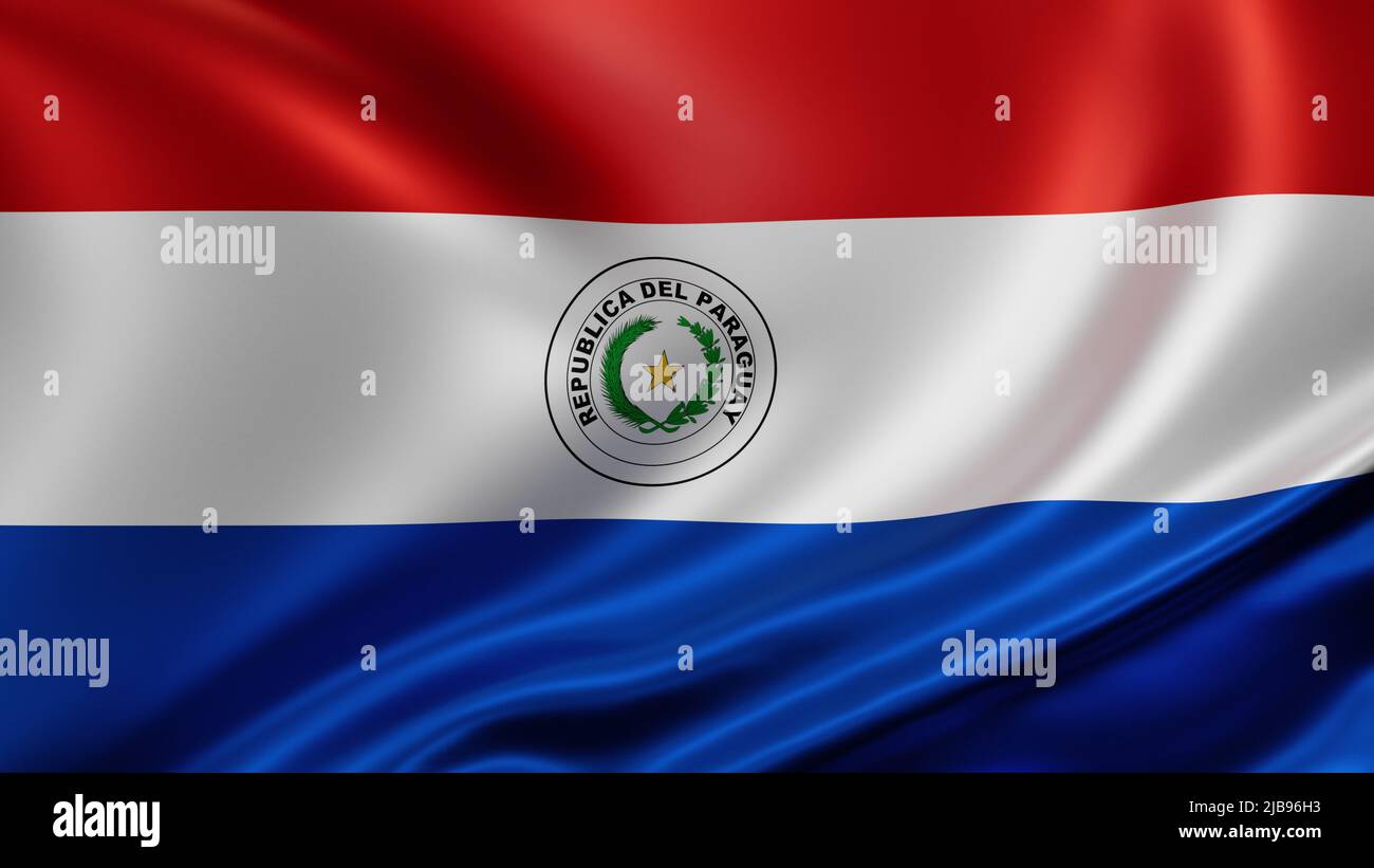 Paraguay flag full screen background, silk farbric, close up waving in ...