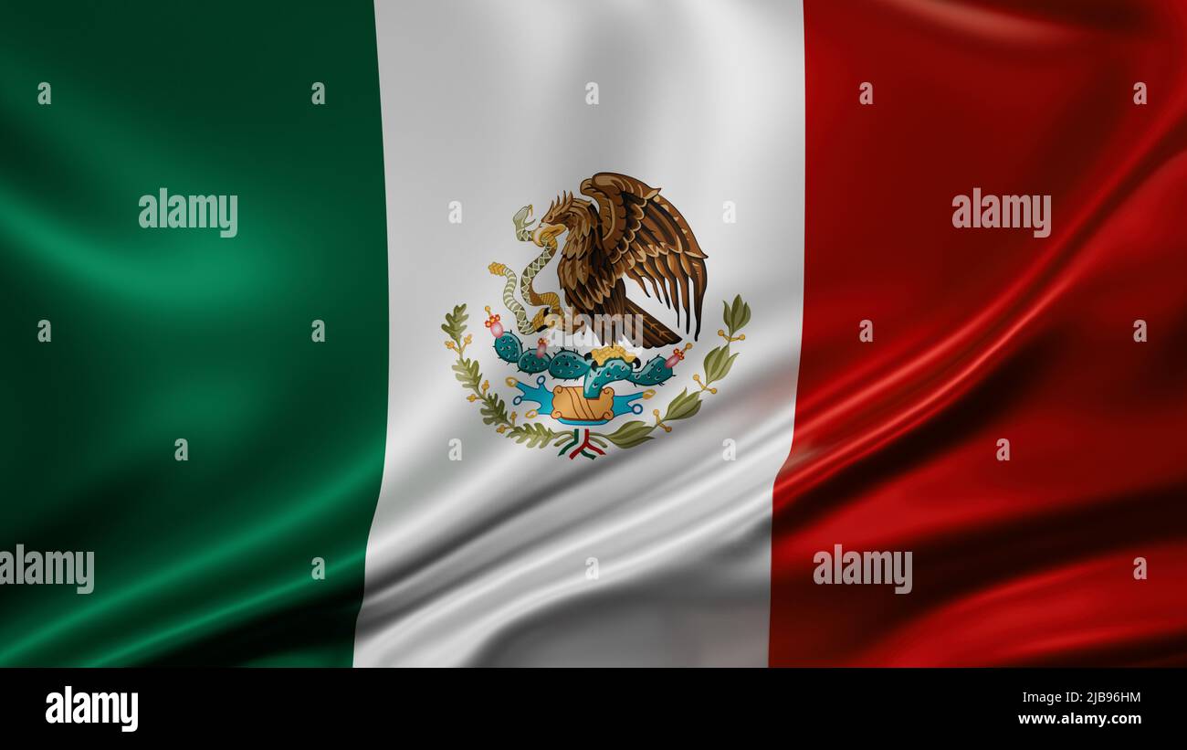 Mexico flag full screen background, silk farbric, close up waving in ...