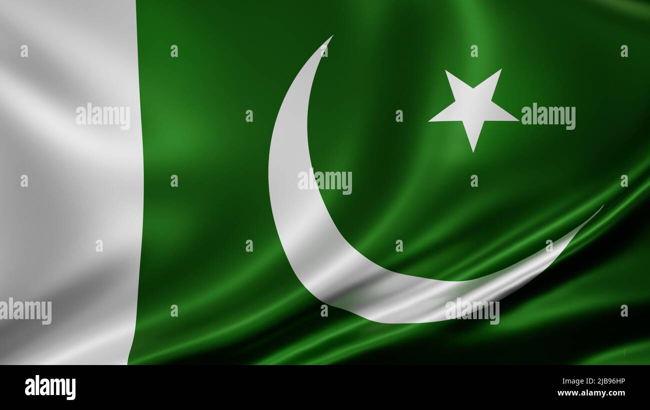 Pakistan flag full screen background, silk farbric, close up waving in ...