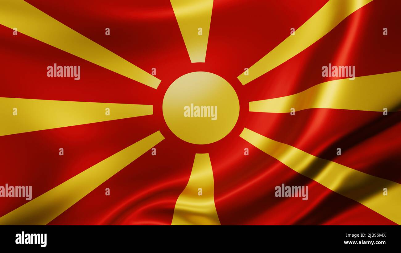 North Macedonia flag full screen background, silk farbric, close up ...