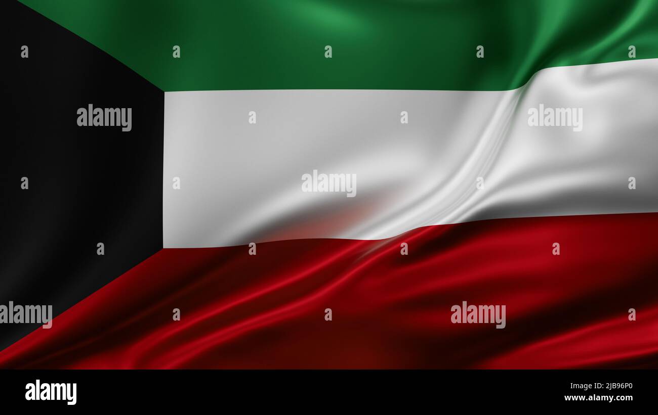 Kuwait flag full screen background, silk farbric, close up waving in ...