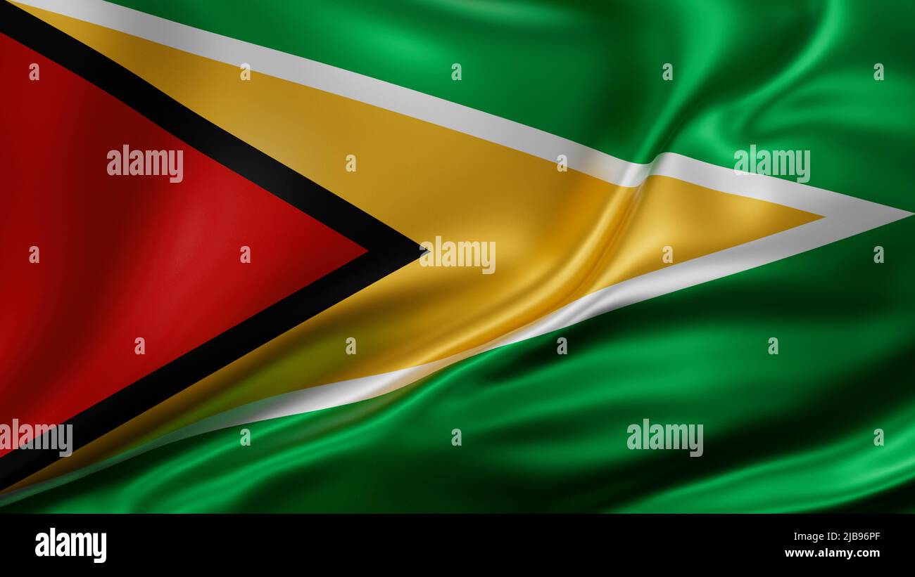 Guyana national flag full screen background, silk farbric, close up waving in the wind Stock ...