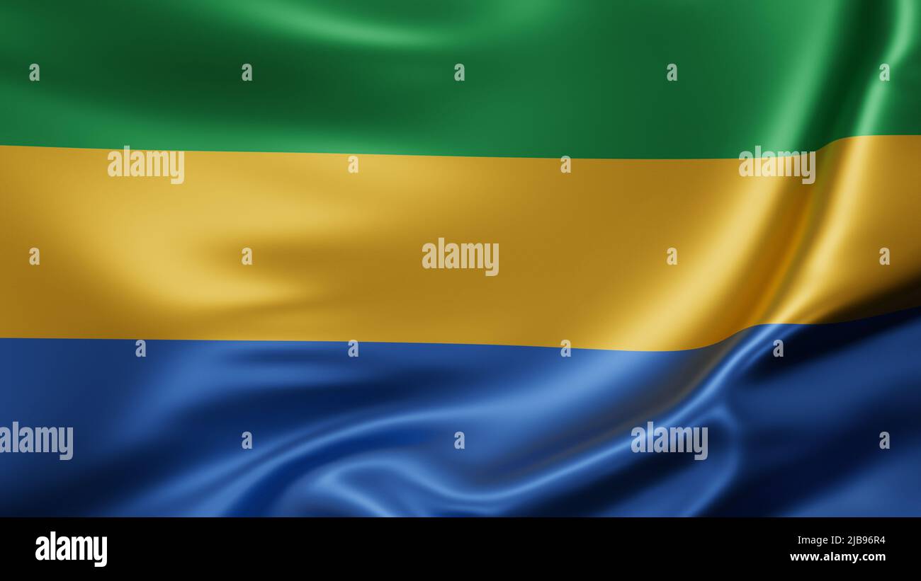 Gabon national flag full screen background, silk farbric, close up ...
