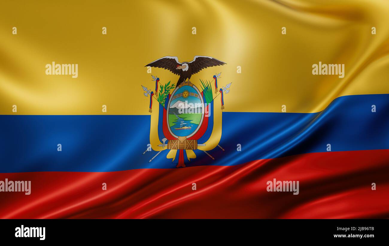 Ecuador national flag full screen background, silk farbric, close up ...