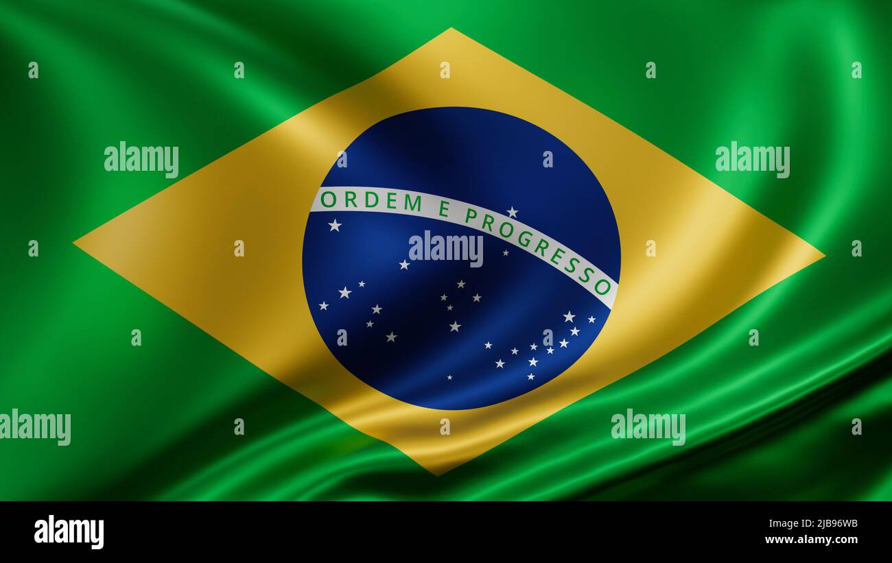 Brazil national flag full screen background, silk farbric, close up ...