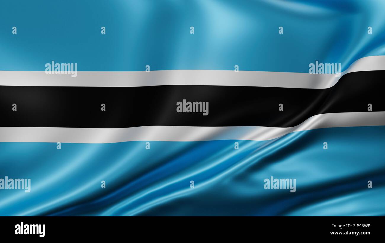 Botswana national flag full screen background, silk farbric, close up waving in the wind Stock ...