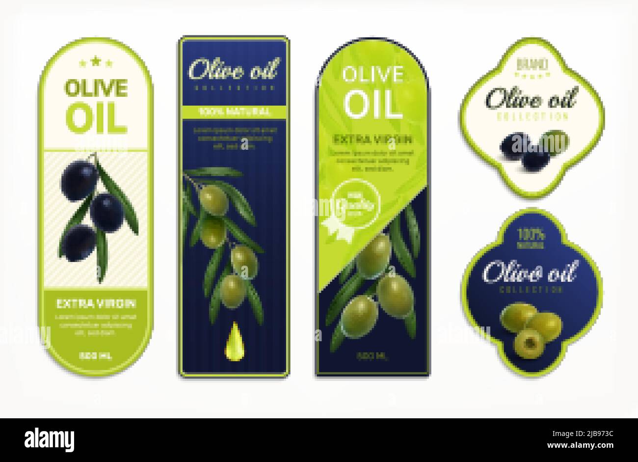 Olive oil labels design set realitic isolated vector illustration Stock ...