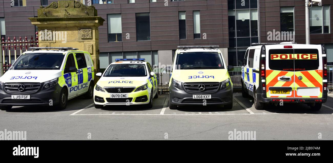 British Transport Police cars or vehicles parked in central Manchester ...