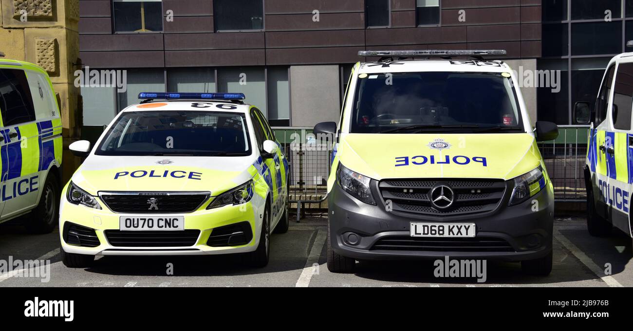 British Transport Police cars or vehicles parked in central Manchester ...