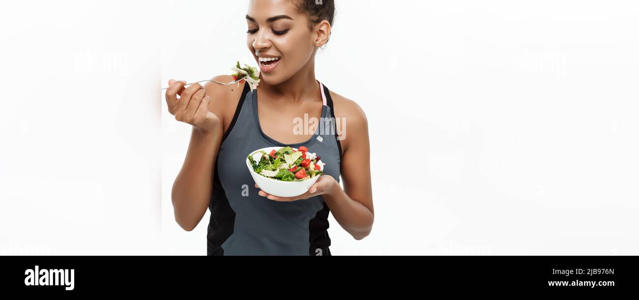 Healthy and Fitness concept - Beautiful American African lady in ...