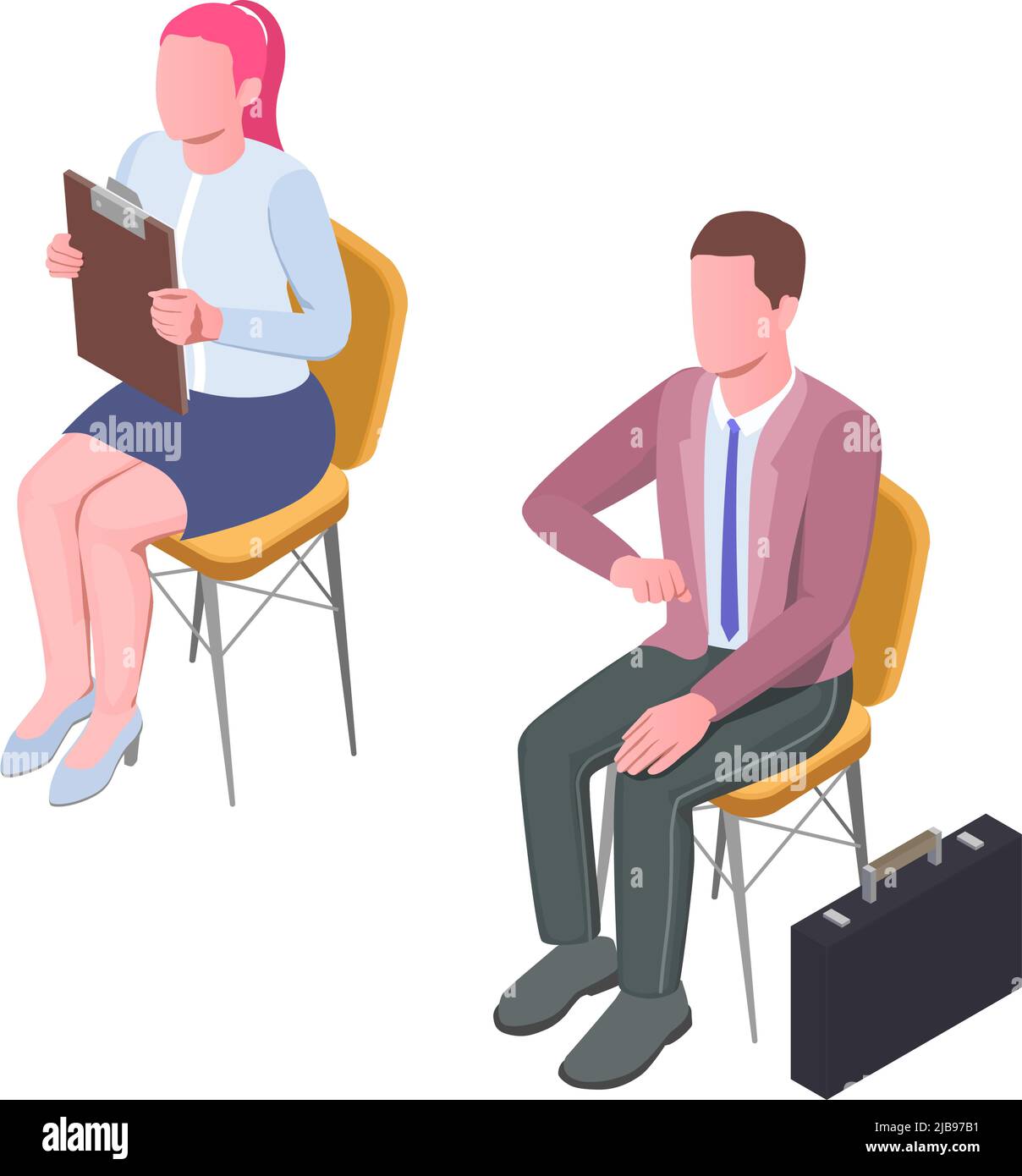 Recruiting icon with isometric characters of job candidates waiting in ...