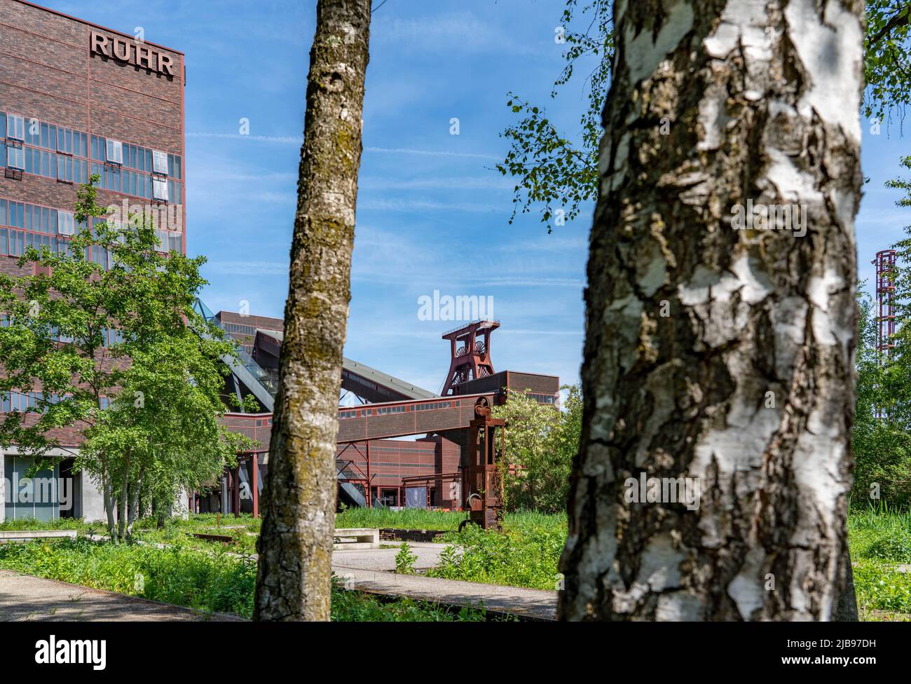 World Heritage Zollverein Colliery, double trestle winding tower of ...