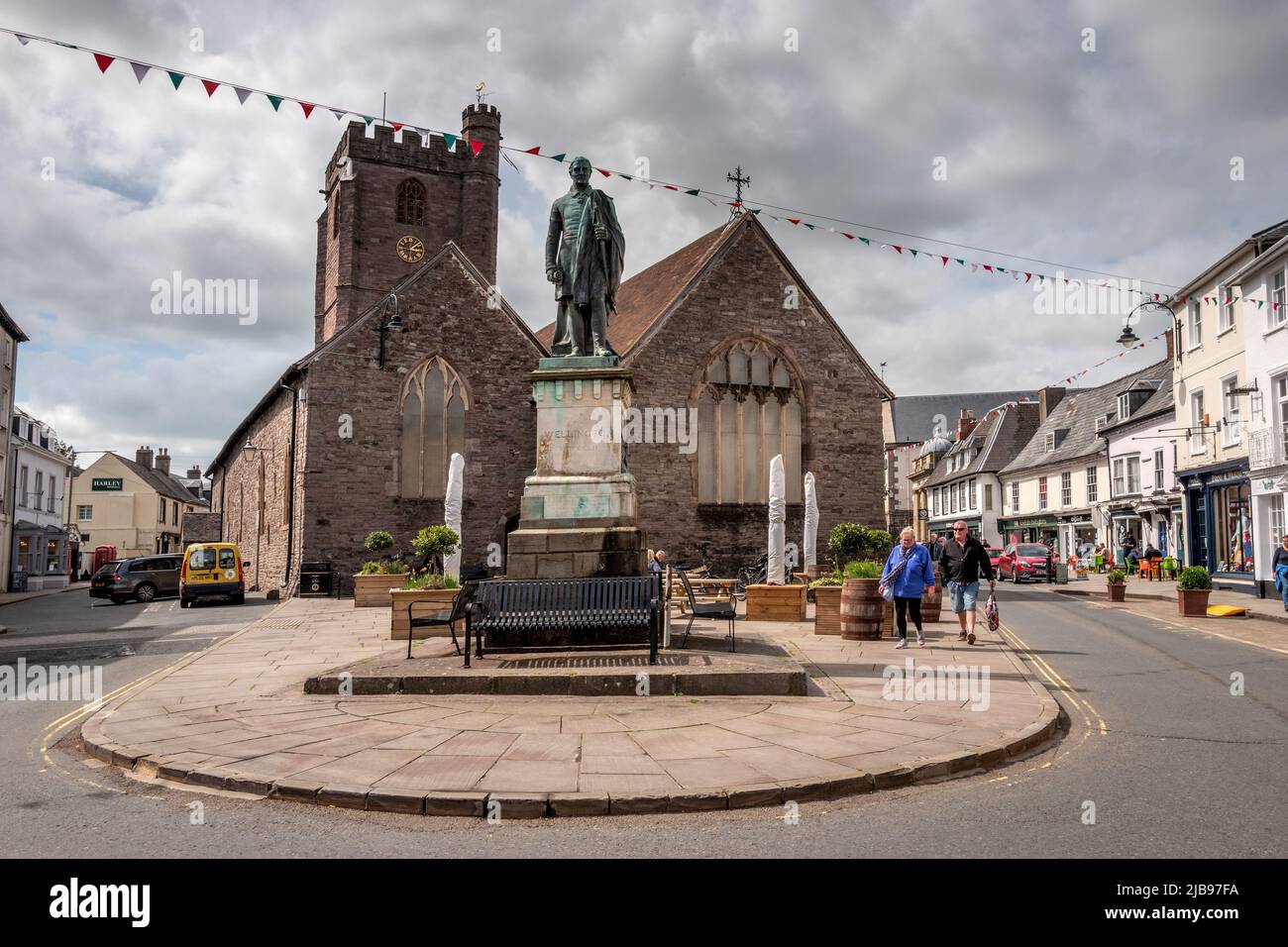 Brecon, May 13th 2022: The parish church of St mary's in Brecon, with a ...