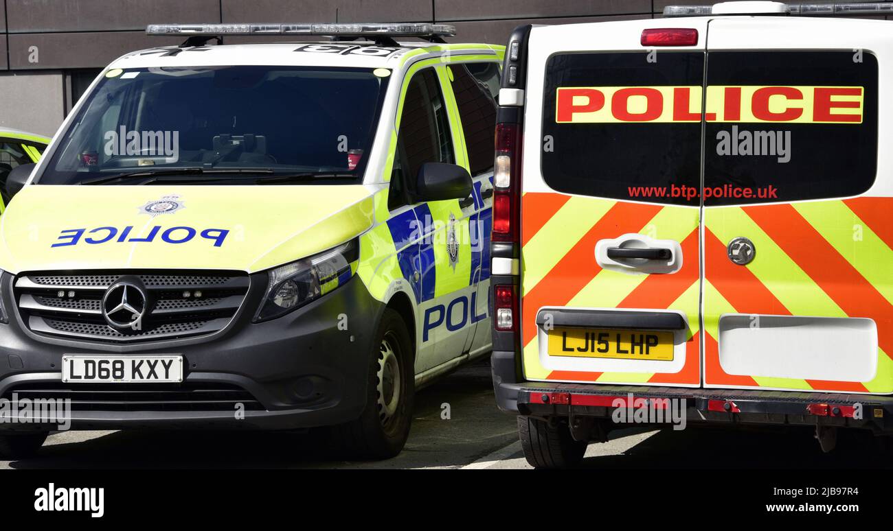 British Transport Police cars or vehicles parked in central Manchester ...