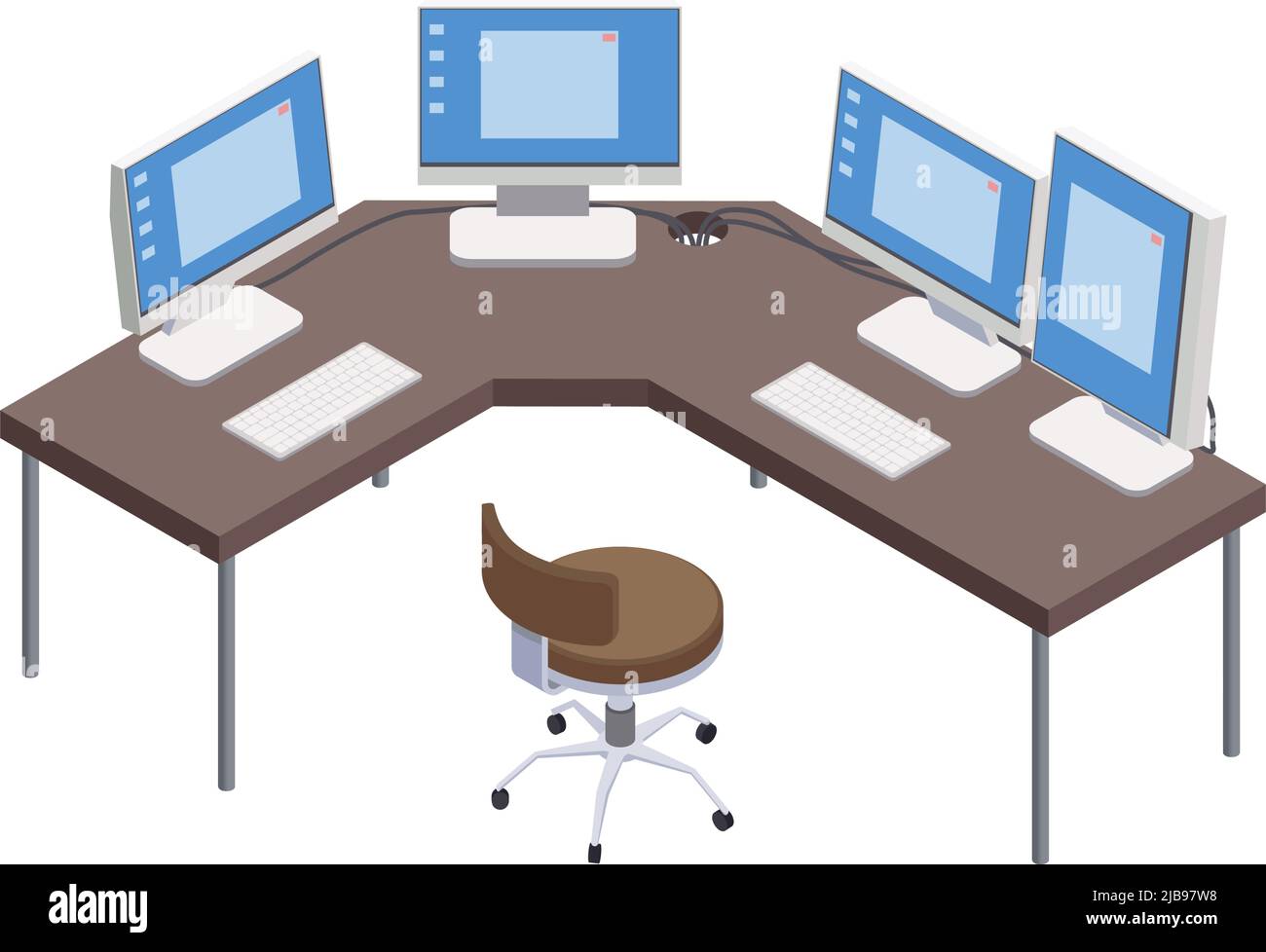 Smart industry isometric icon with control centre room with four ...