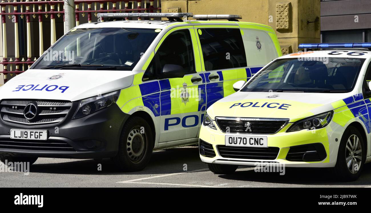 British Transport Police cars or vehicles parked in central Manchester ...