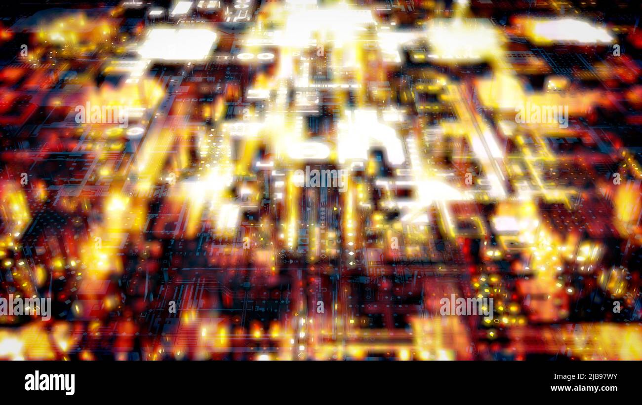 Yellow lighting technologic cyber punk hi-tech bg - abstract 3D ...