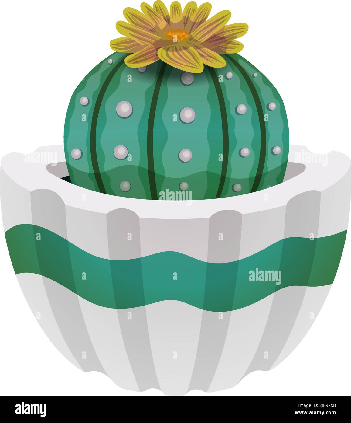 Cactus composition with isolated image of cactus with flower in pot on ...