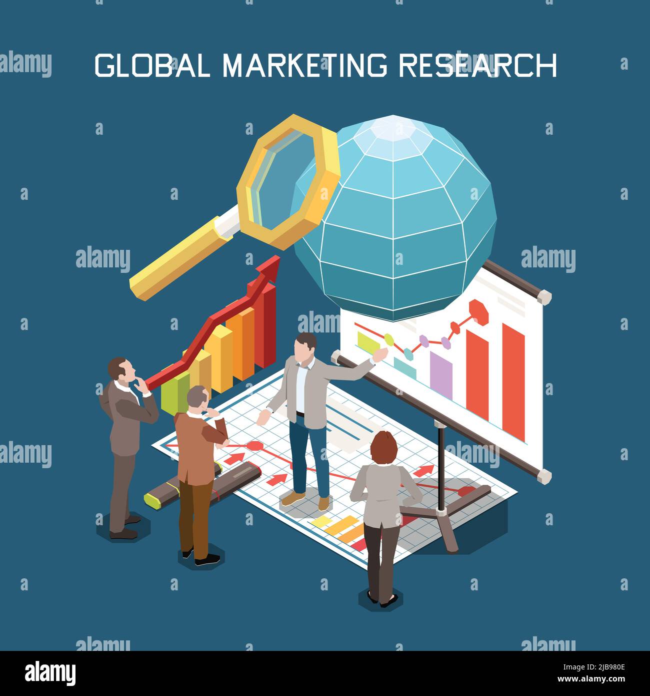 Project management isometric composition with editable text and ...